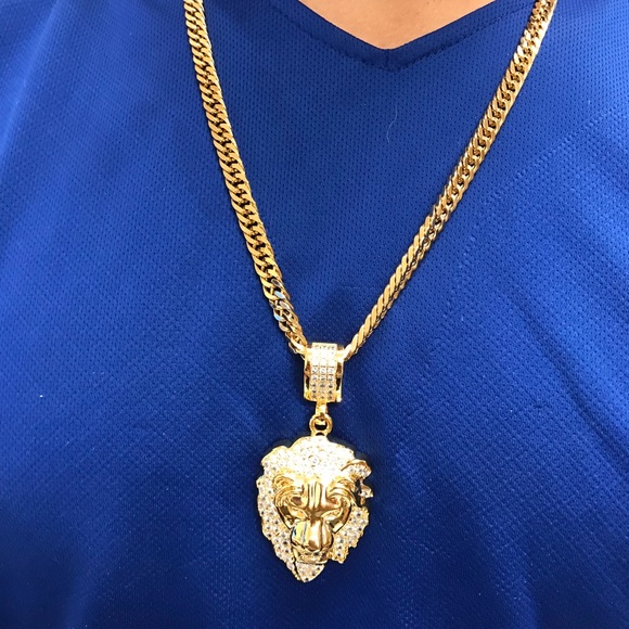 Accessories | Cuban Link Chain With Iced Out Lions Head Pendant | Poshmark